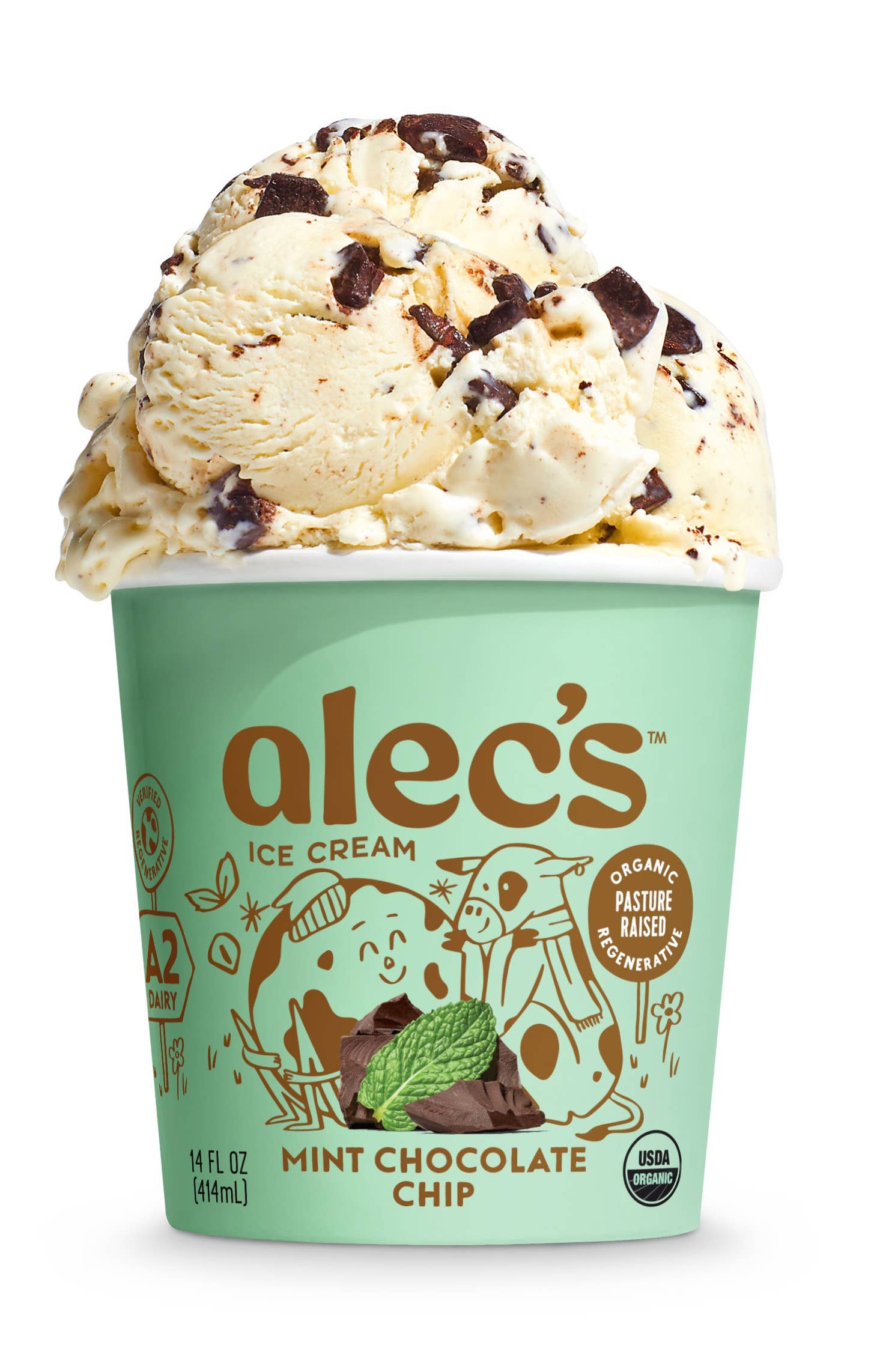 Mint Chocolate Chip Organic A2 Ice Cream: 14 fl oz - Alec's Ice Cream ...